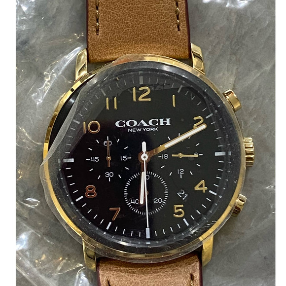 Coach | Accessories | Coach Mens Harrison Camel Leather Strap Watch ...